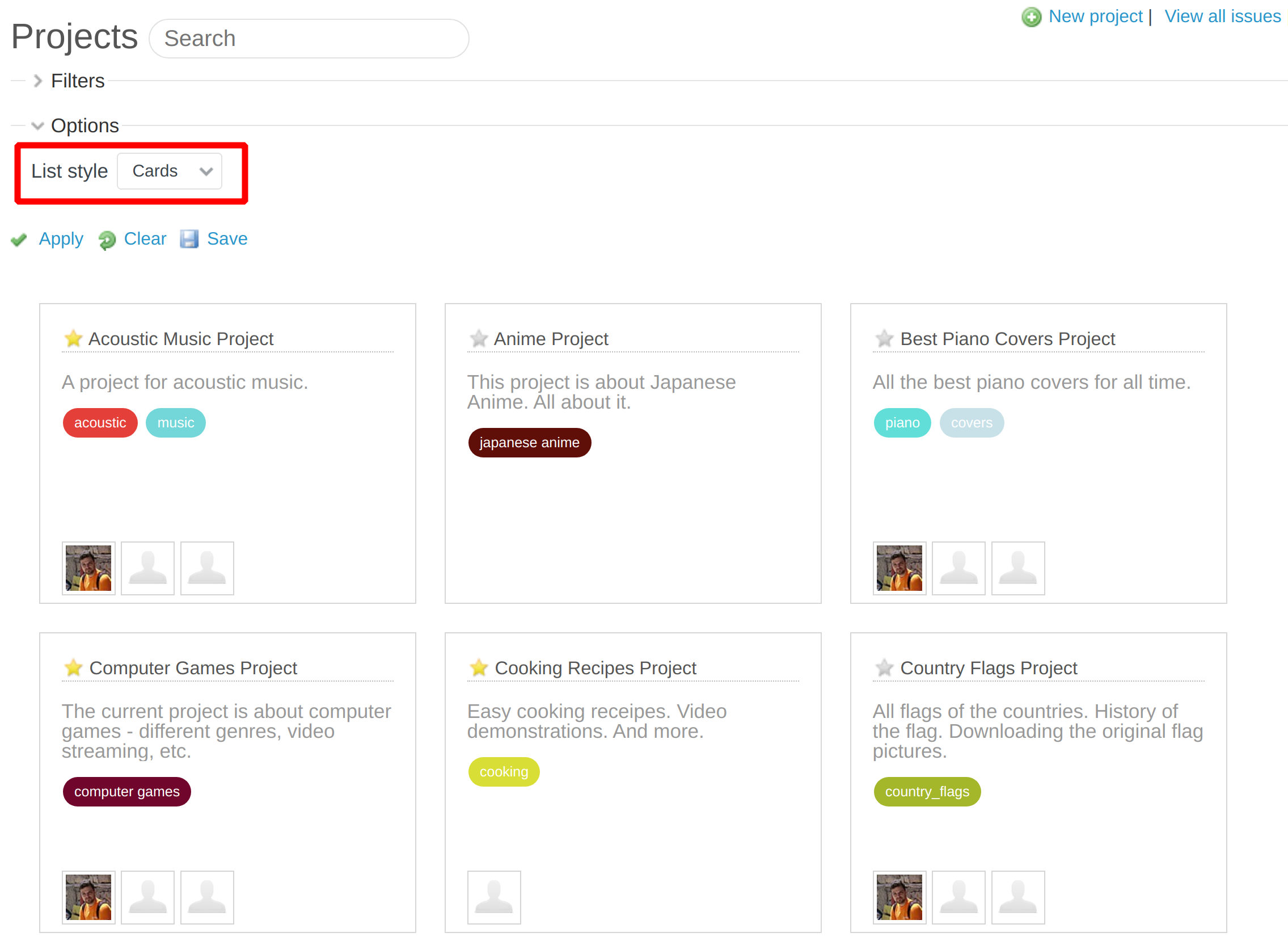List Style | RedmineUP Help | Favorite projects plugin documentation