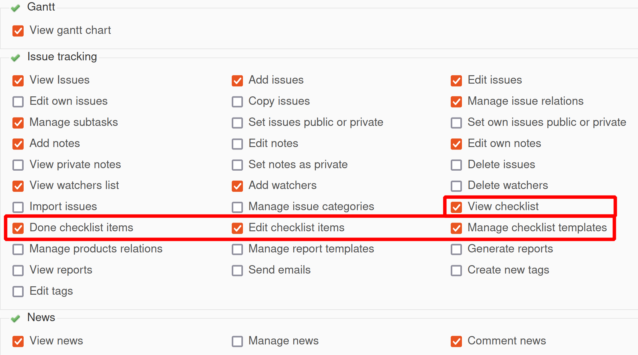 Access management for the Checklists plugin | RedmineUP Help | Checklists plugin documentation