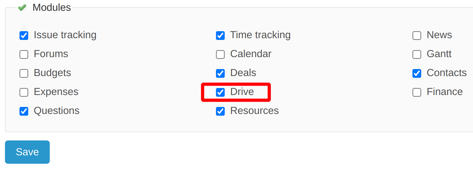 Activating Drive Project Module | Drive plugin documentation
