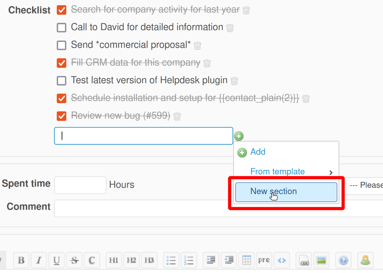 Why "New section" button is not working? | Checklists plugin documentation