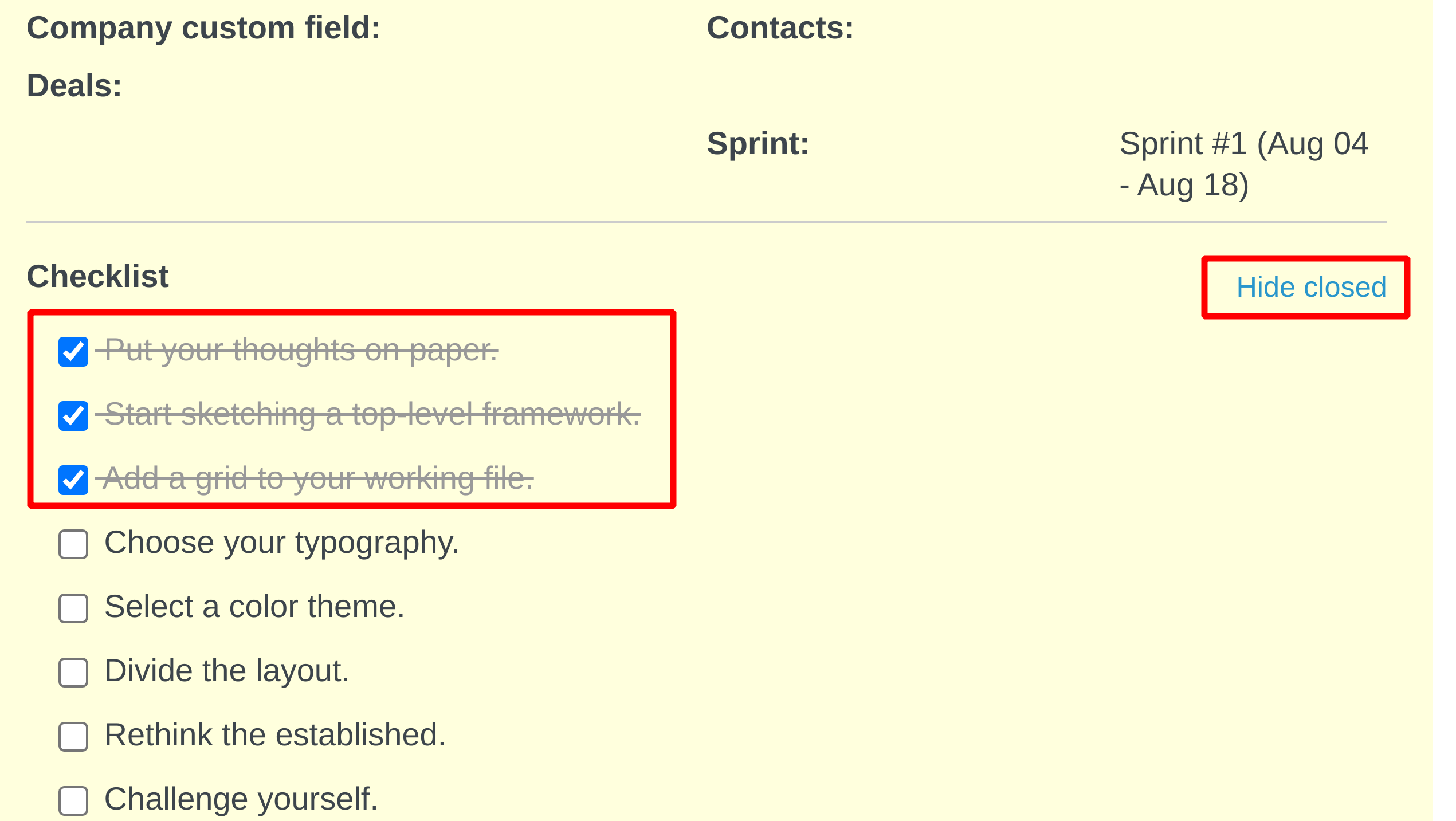 "Hide link for closed items" feature | RedmineUP Help | Checklists plugin documentation