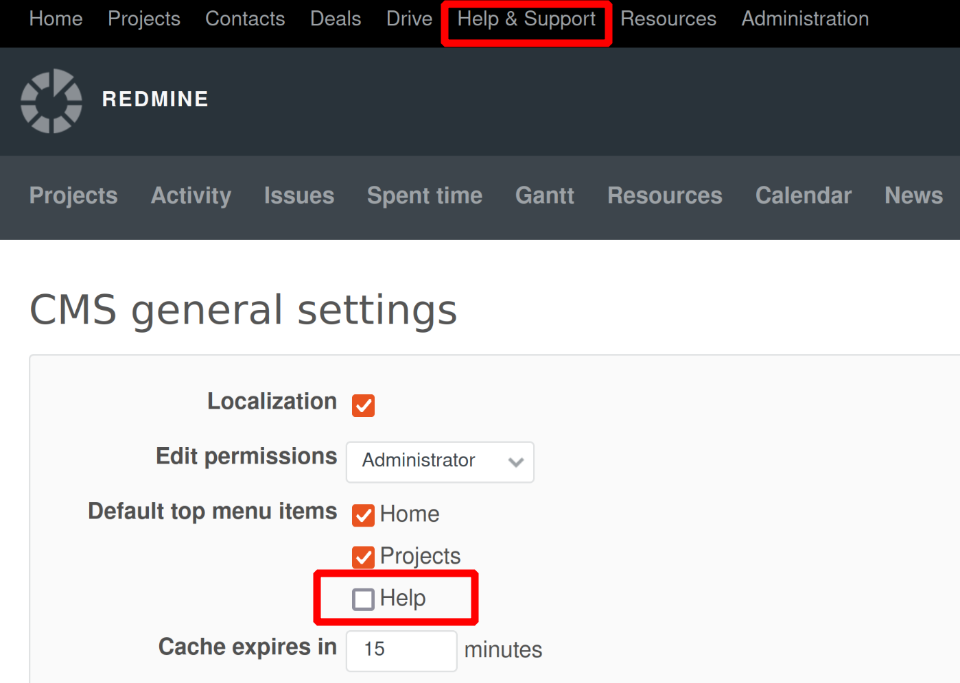 Cannot disable the "Help and support" top menu item | CMS plugin ...