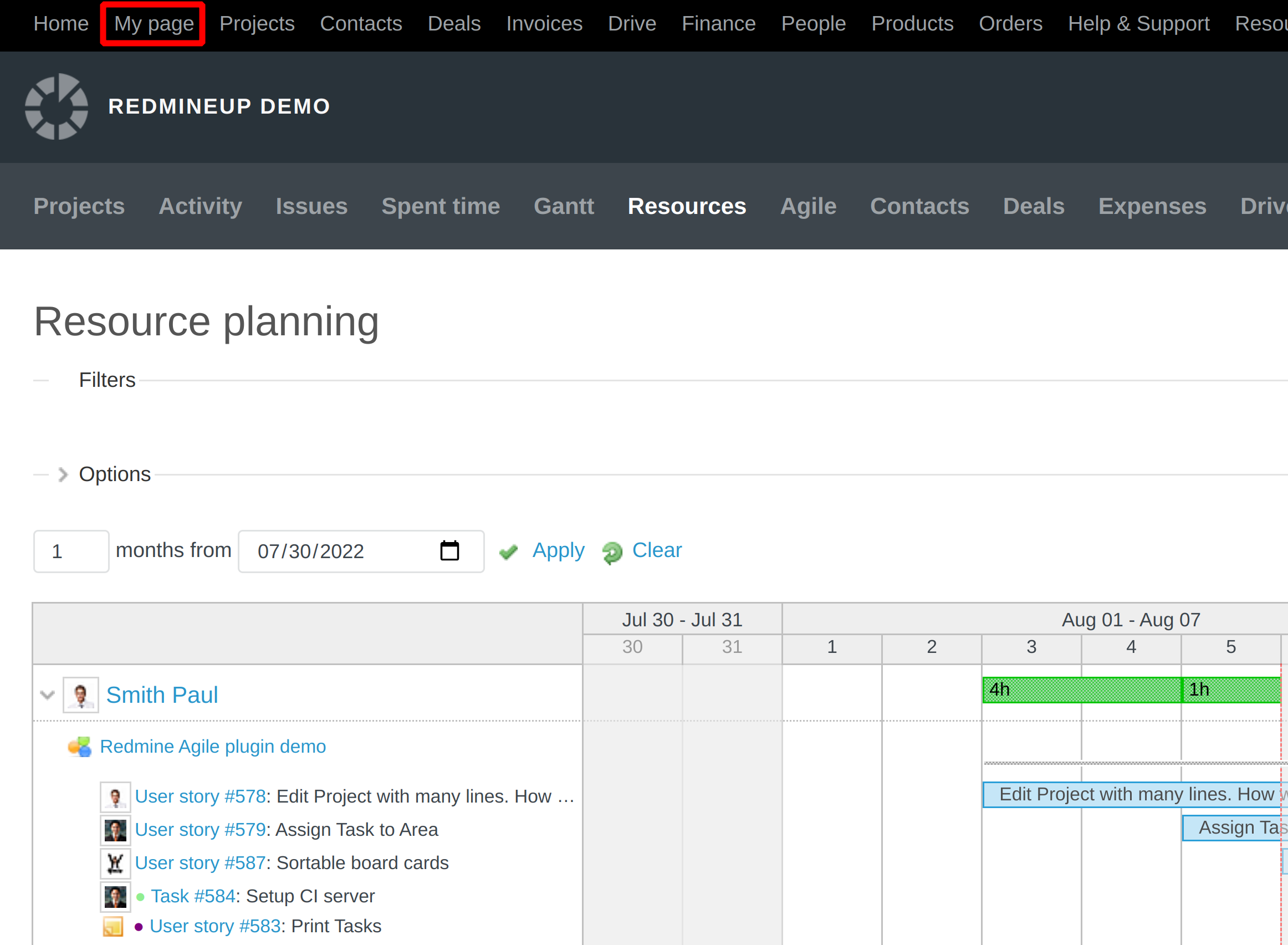 A guide that shows you how to find "My resource bookings" section | RedmineUP Help | Resources ...