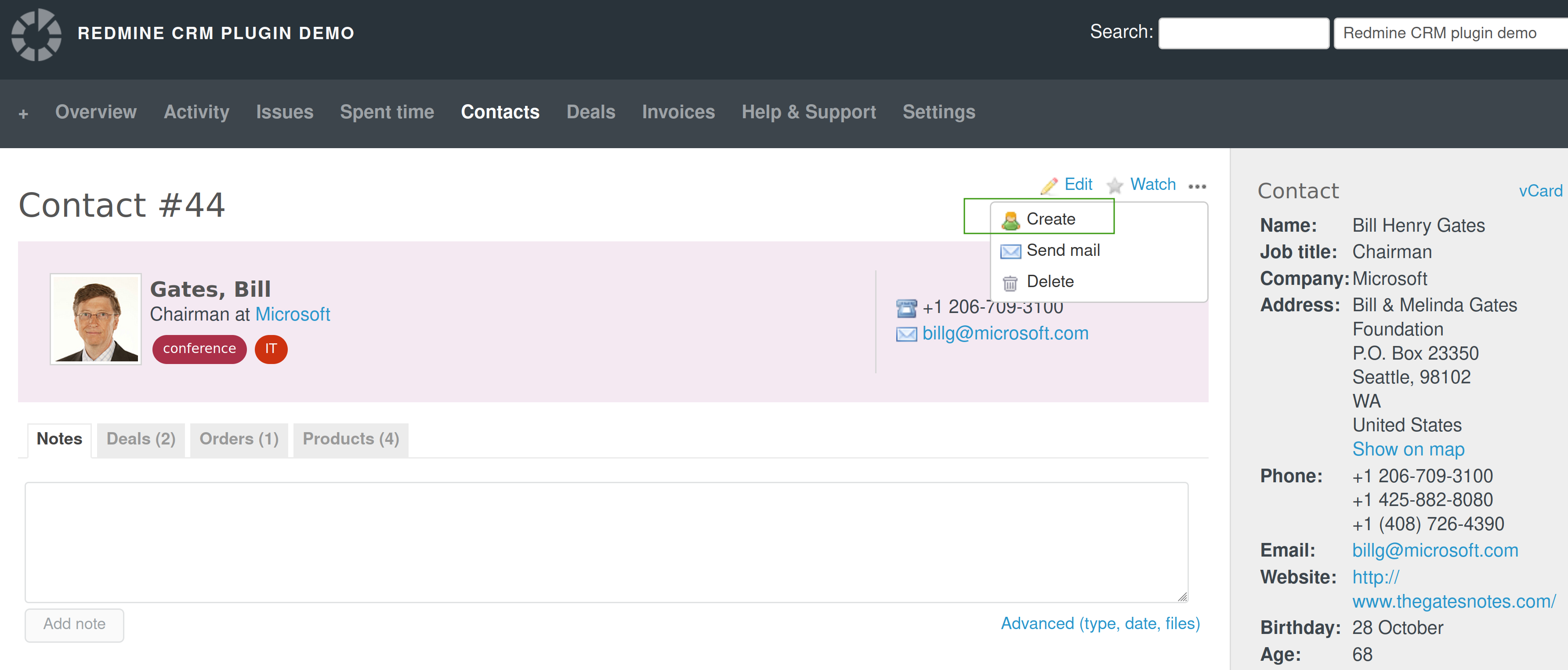 Creating a person (user) from a contact | CRM plugin documentation