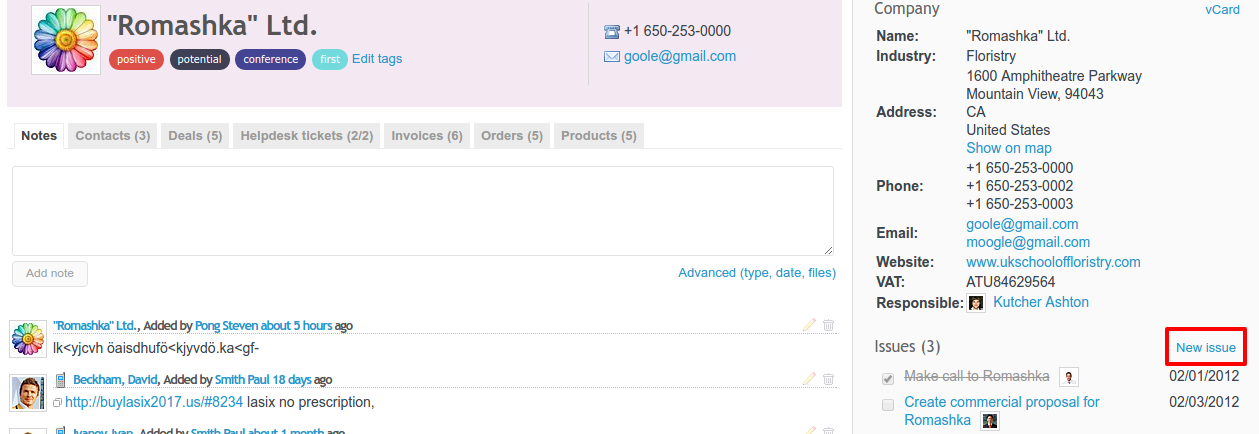Contact tasks | CRM plugin documentation