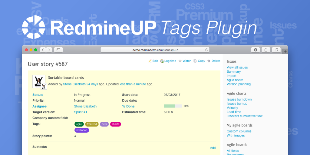 Redmine Tags Plugin for tagging Issues in Redmine from RedmineUP