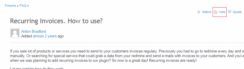 Adding comments and voting for forum messages | RedmineUP Help | Questions plugin documentation