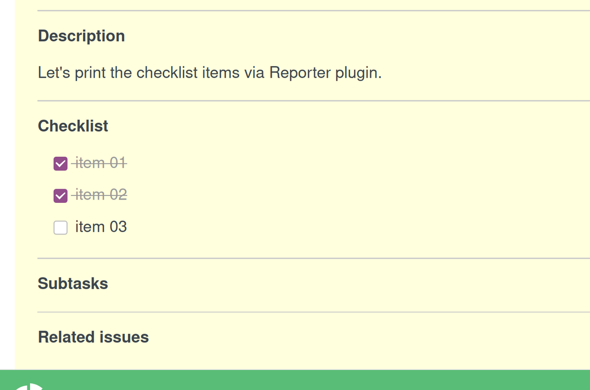 Printing checklist items using the Reporter plugin | RedmineUP Help | Reporter plugin documentation