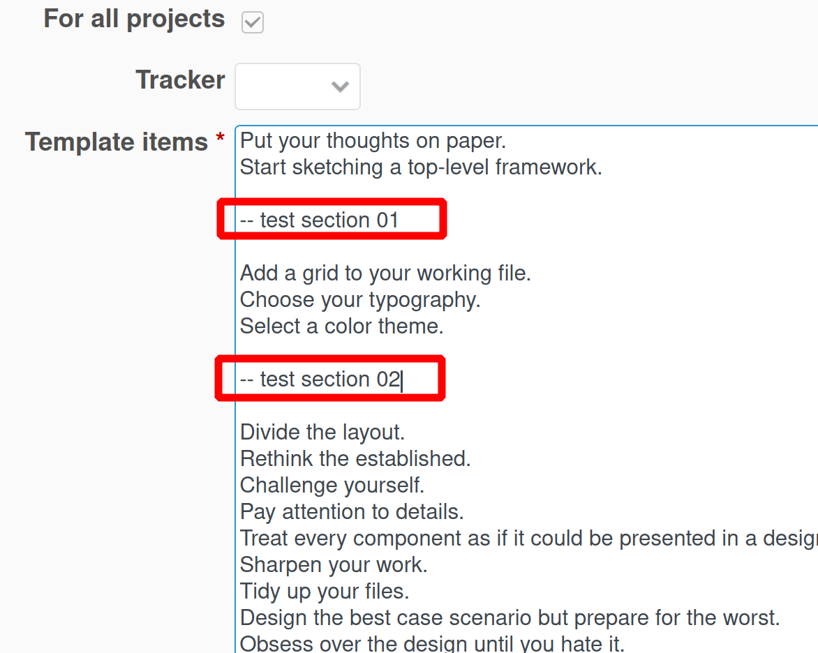 Checklist template sections | Checklists plugin documentation