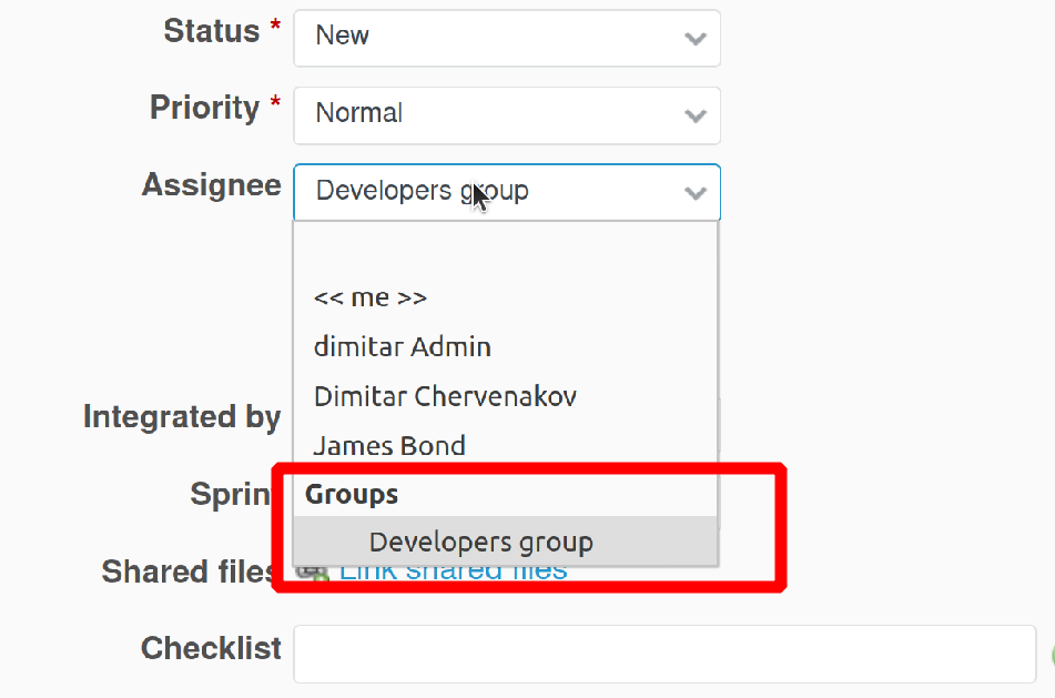 Adding assignee as a group | RedmineUP Help | Agile plugin documentation