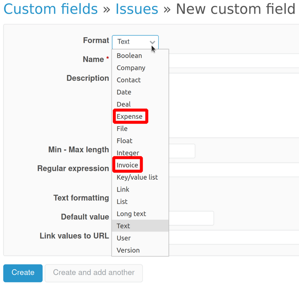 Invoices and expenses custom fields | RedmineUP Help | Invoices plugin documentation