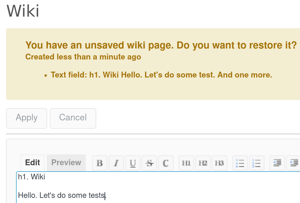Drafts for checklists and wiki | RedmineUP Help | Zenedit plugin documentation