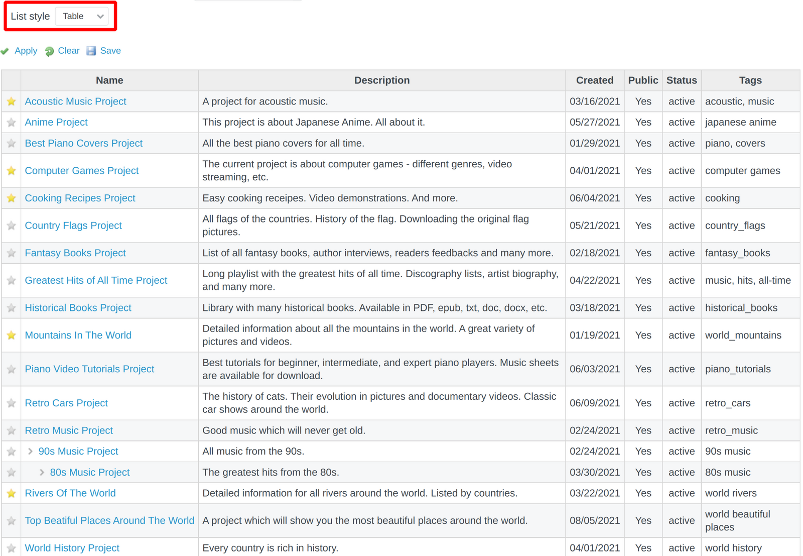 List Style | RedmineUP Help | Favorite projects plugin documentation