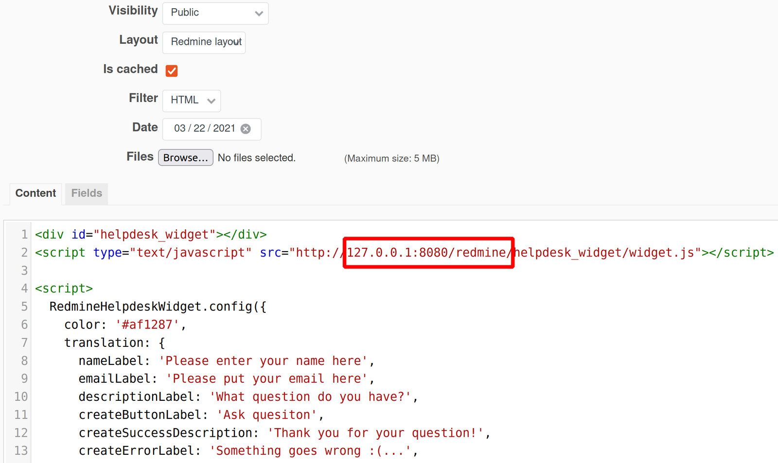 Helpdesk widget via CMS plugin | RedmineUP Help | Helpdesk plugin documentation