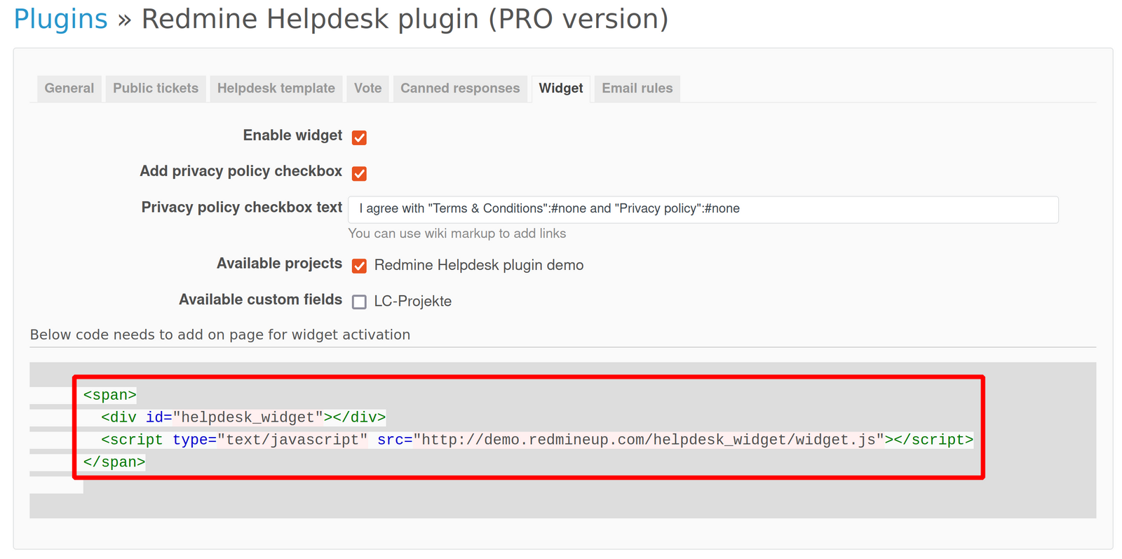 Helpdesk Widget setup on any website | RedmineUP Help | Helpdesk plugin documentation