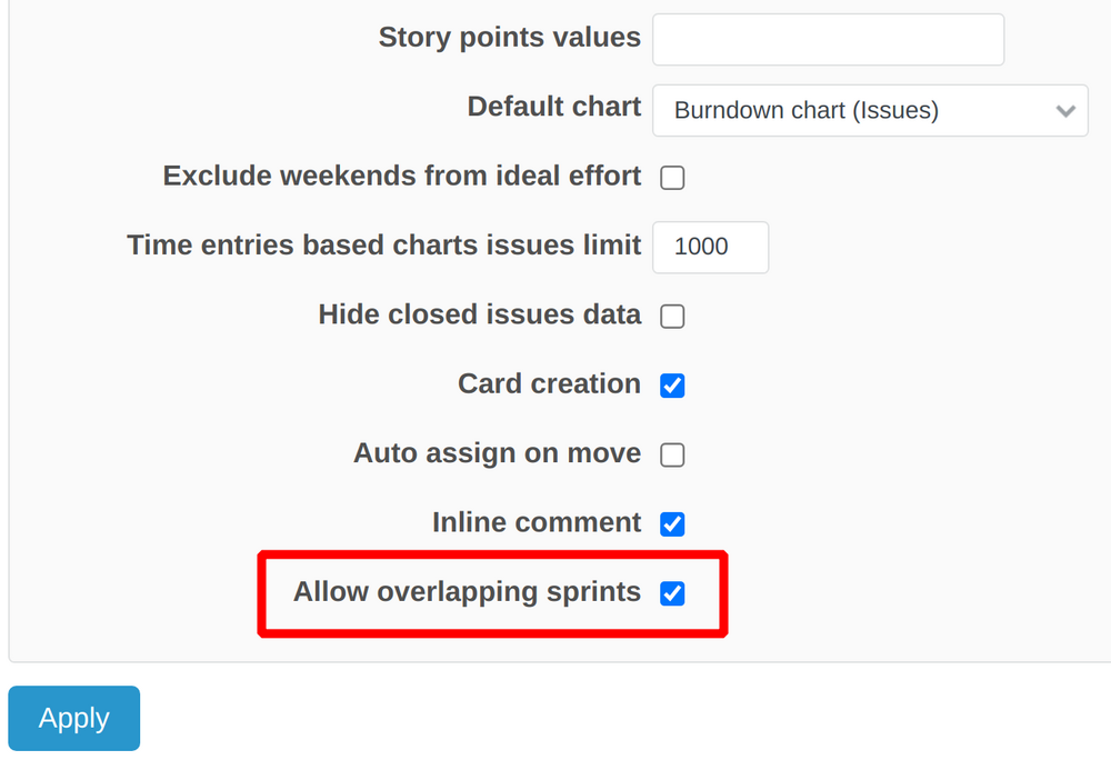 Allow overlapping Sprints | RedmineUP Help | Agile plugin documentation