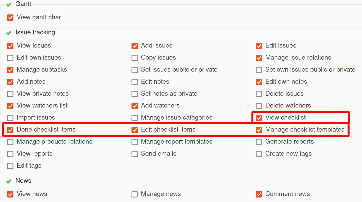 Access management for the Checklists plugin | RedmineUP Help | Checklists plugin documentation