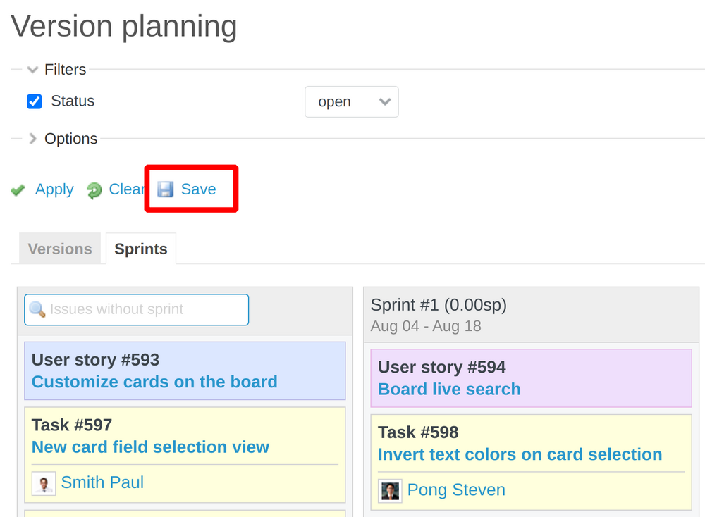 Saving boards | RedmineUP Help | Agile plugin documentation
