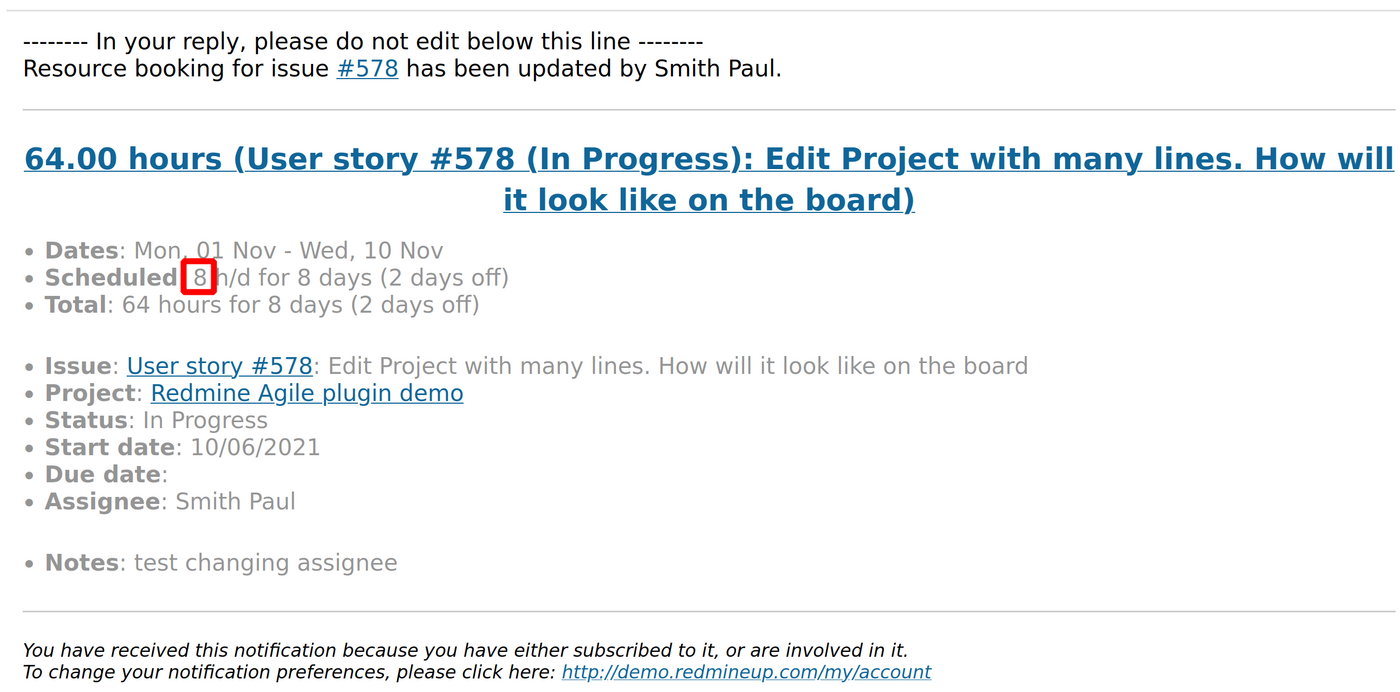 Setting the notifications for the Resources plugin | RedmineUP Help | Resources plugin documentation