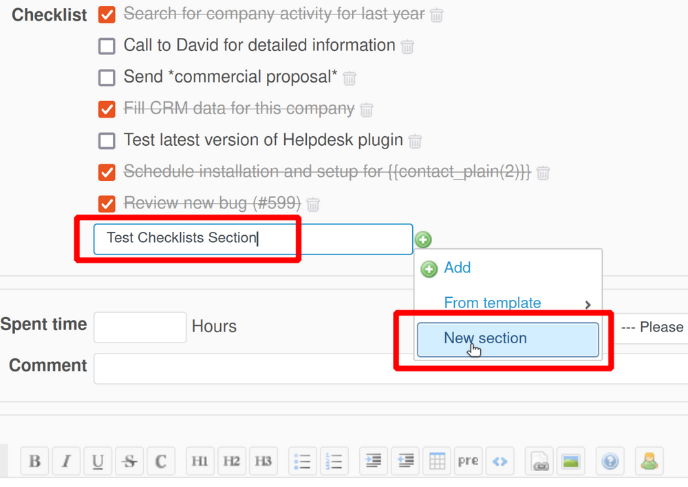 Why "New section" button is not working? | Checklists plugin documentation