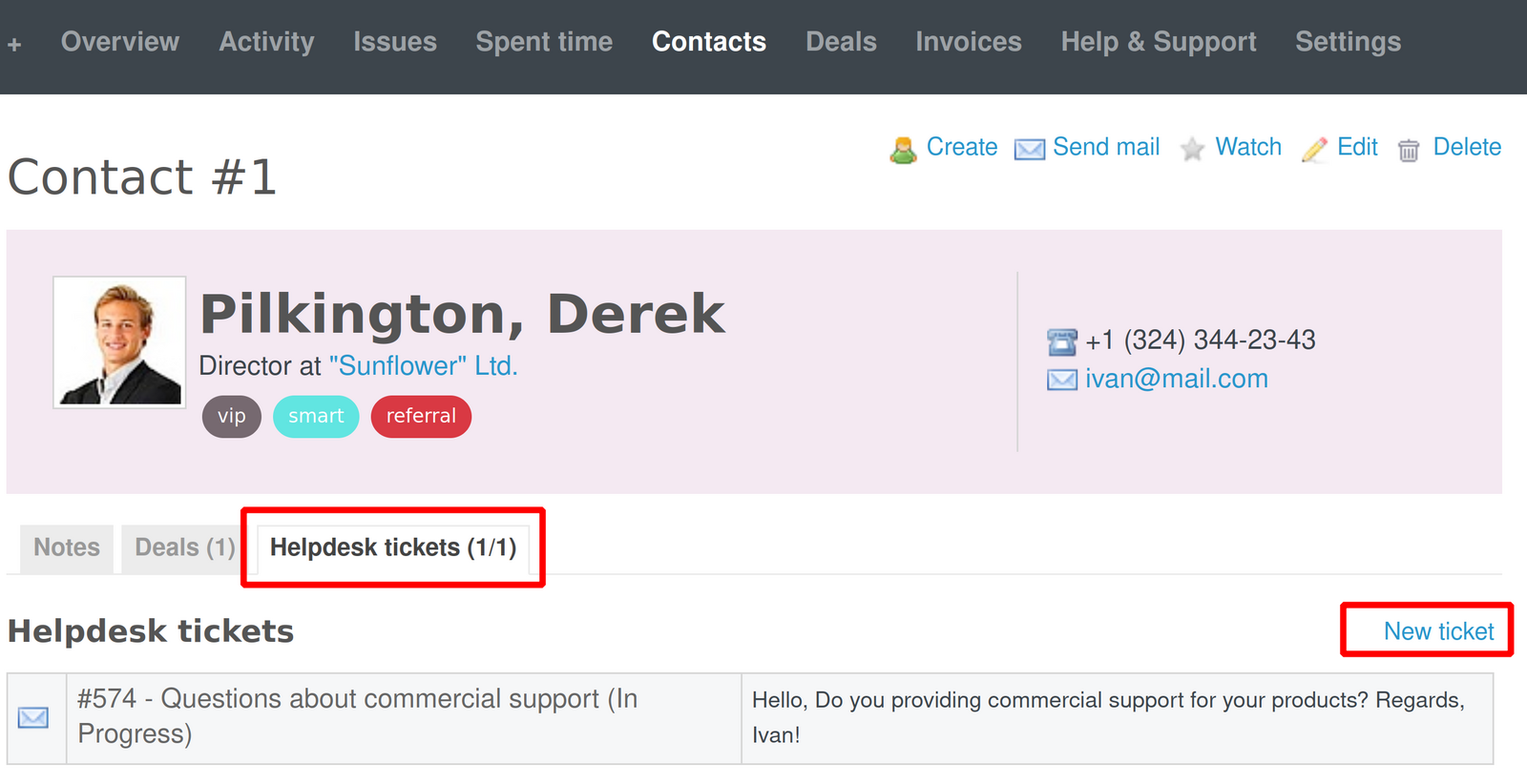An article that helps you understand how to create a ticket directly from a Helpdesk contact ...