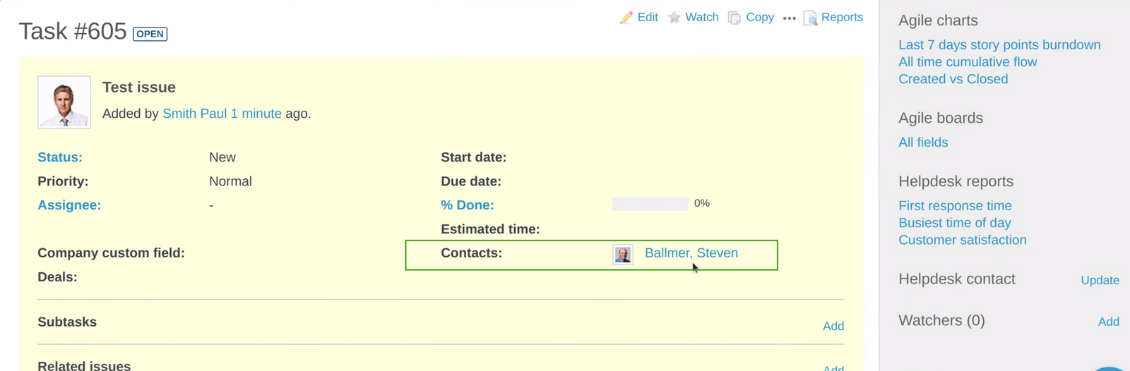 Adding a Contact in Issues CSV import | CRM plugin documentation