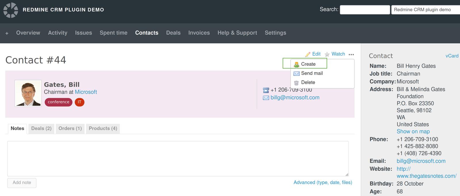 Creating a person (user) from a contact | CRM plugin documentation