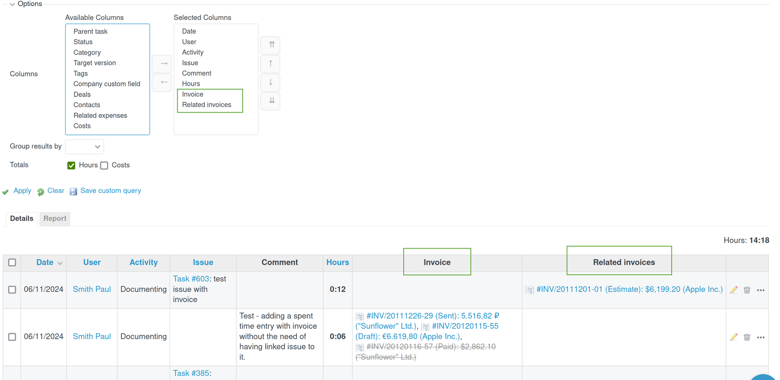How to add an invoice to spent time without linked issue? | Invoices plugin documentation