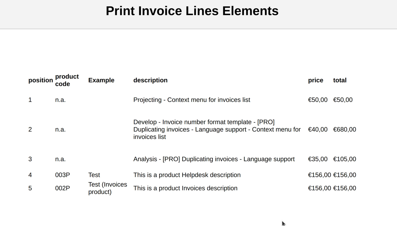 How to print product elements (invoice lines) on the invoice template? | Invoices plugin ...