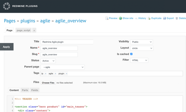 Redmine CMS Plugin - Content Management System for Redmine