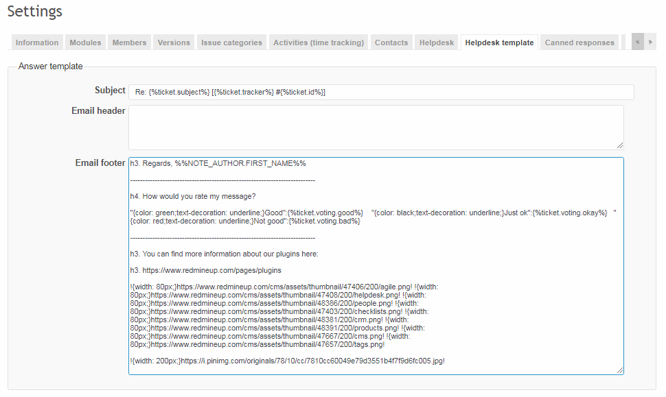 Templates | RedmineUP Help | Helpdesk plugin documentation