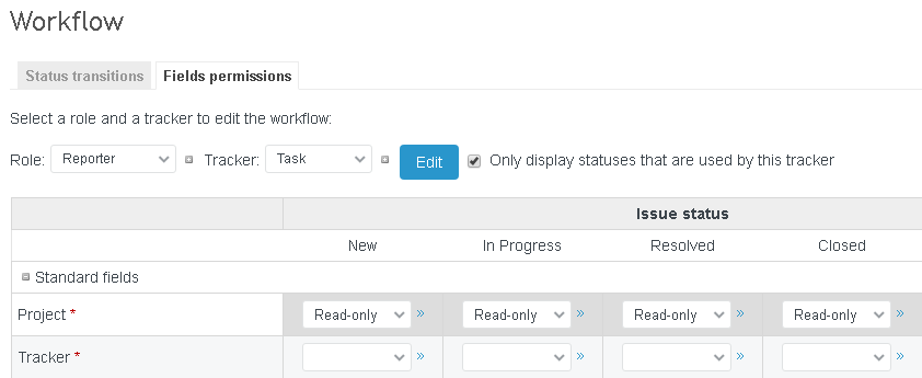 Set Tracker Workflow | Redmine Help & Support